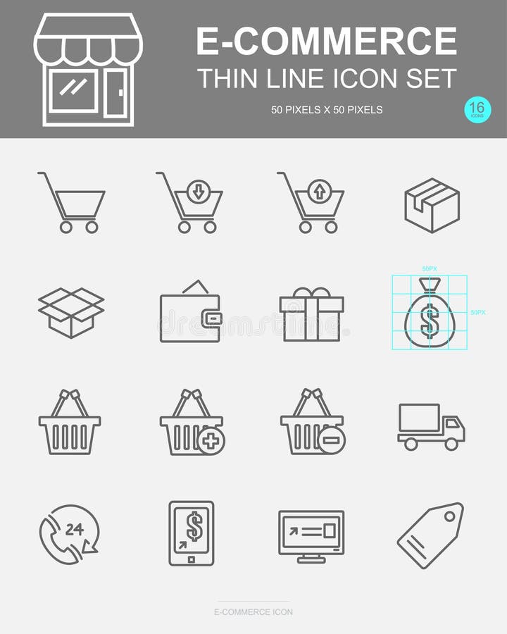 Set of E-commerce Vector Line Icons. Includes Online, Cart, Shipping ...