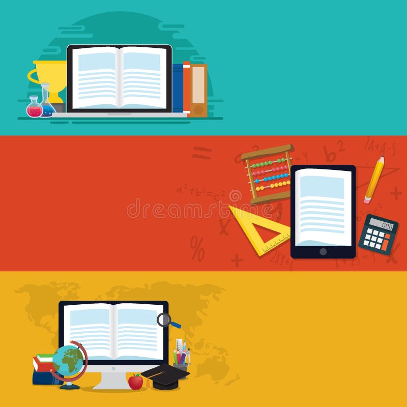 Set of E-learning Concept. Vector Illustration Decorative Design Stock ...