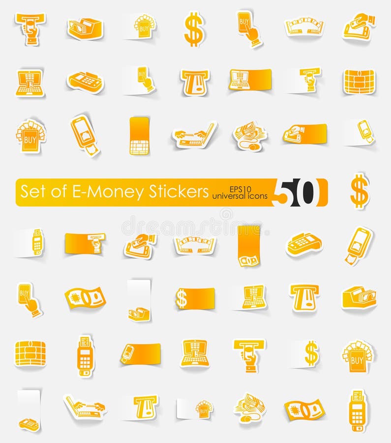 Set of e-money stickers stock vector. Illustration of cost - 57719538