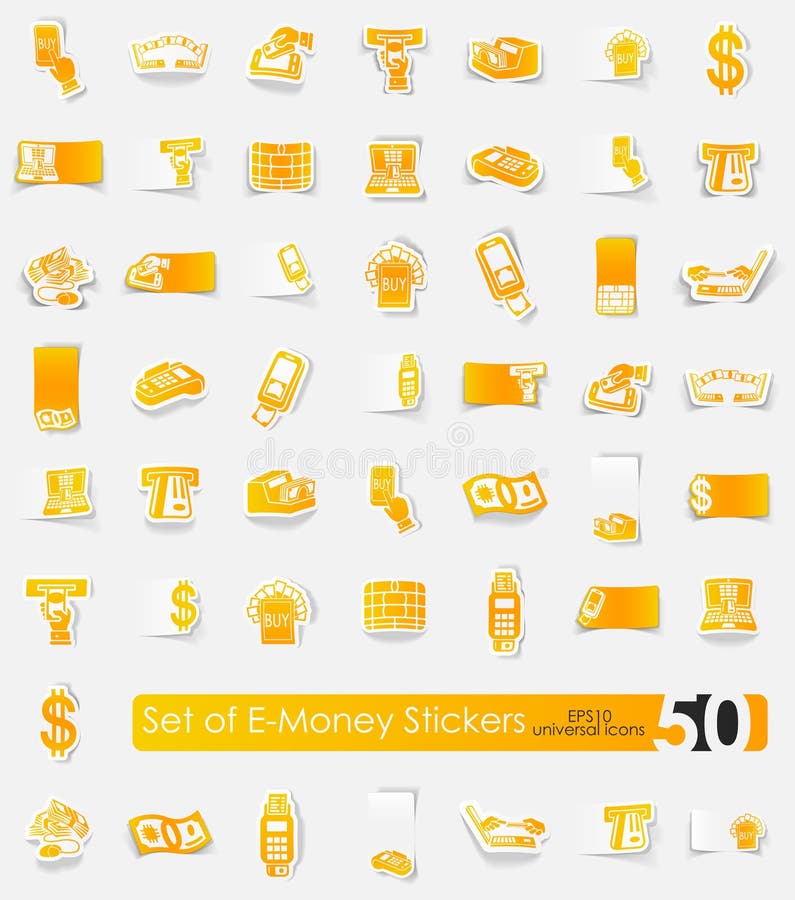 Set of e-money stickers stock vector. Illustration of innovative - 78428804