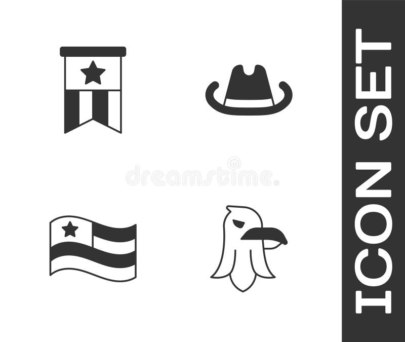 Set Eagle, American Flag, and Western Cowboy Hat Icon. Vector Stock ...