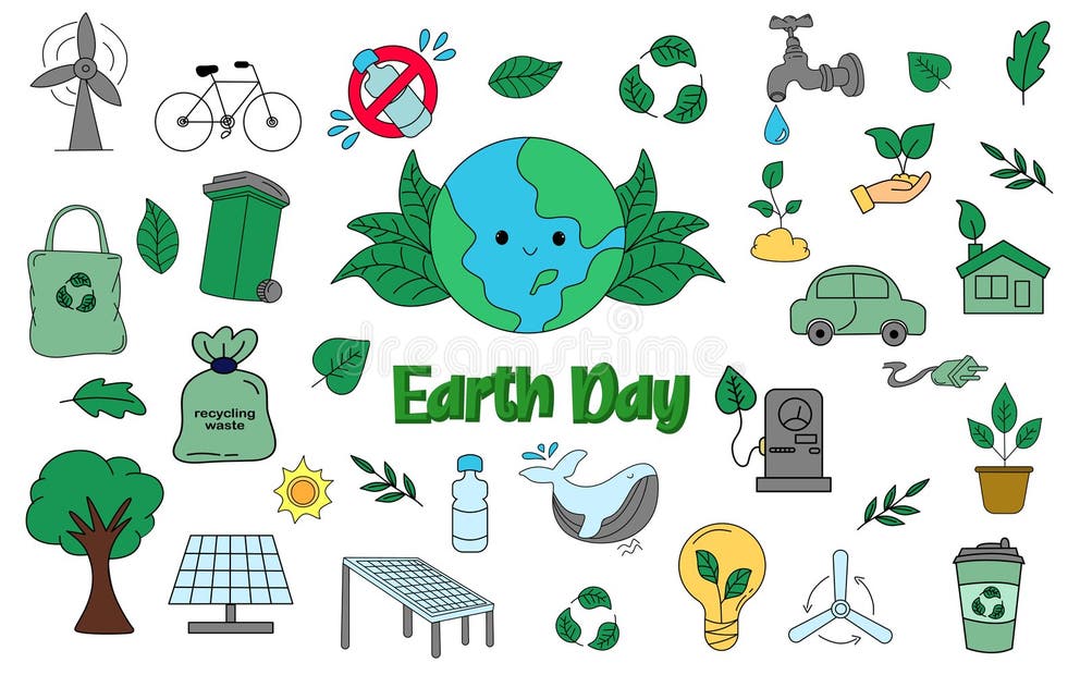 Set of Earth Day Element Hand Drawn Clip Art Set Stock Vector ...
