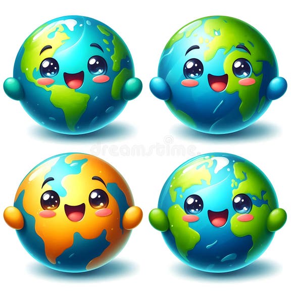 Set of 4 Earth with Different Colors in an Image, Isolated on White ...