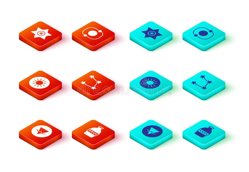 Set Earth Element, Bottle of Water, Sun, Star Constellation Zodiac ...