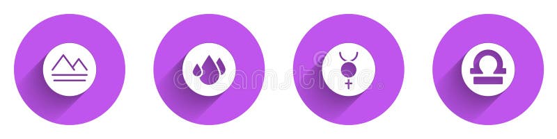 Set Earth Element, Water Drop, Symbol Mercury and Libra Zodiac Icon ...