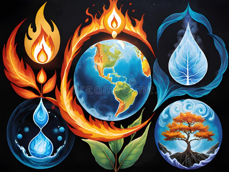 Set of Earth and Fire Elements, Illustration Stock Illustration ...