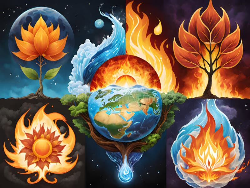 Set of Earth and Fire Elements, Illustration Stock Illustration ...