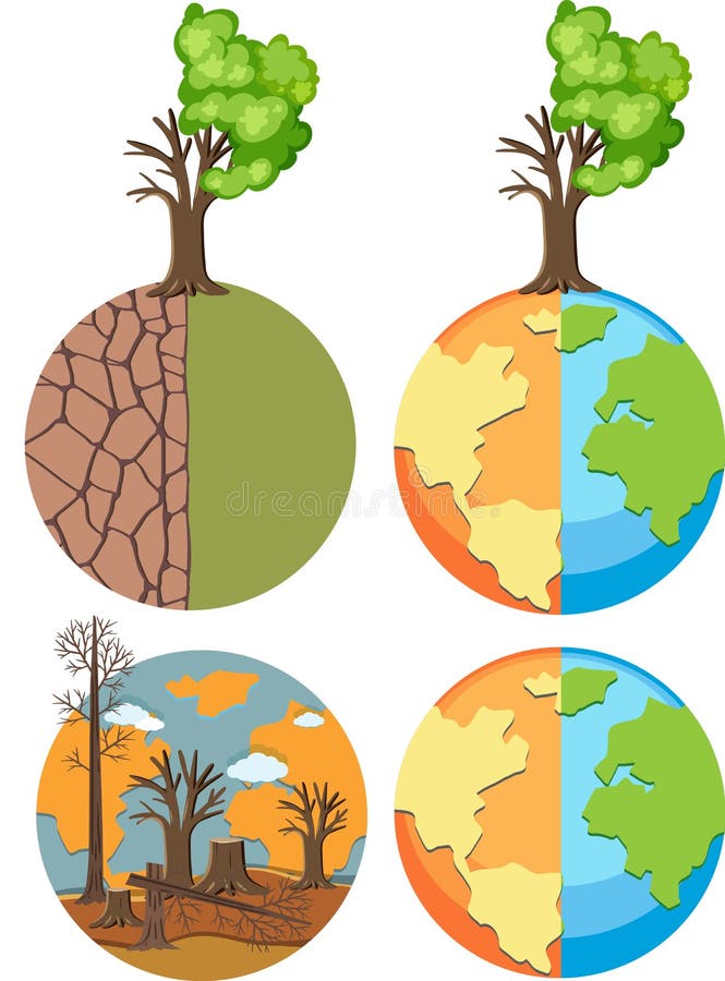 Set of Earth with Global Warming Crisis Stock Vector - Illustration of ...
