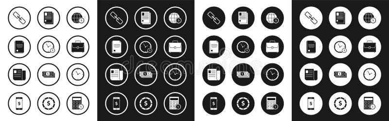 Set Earth Globe with Dollar Symbol, Time is Money, File Document, Chain ...