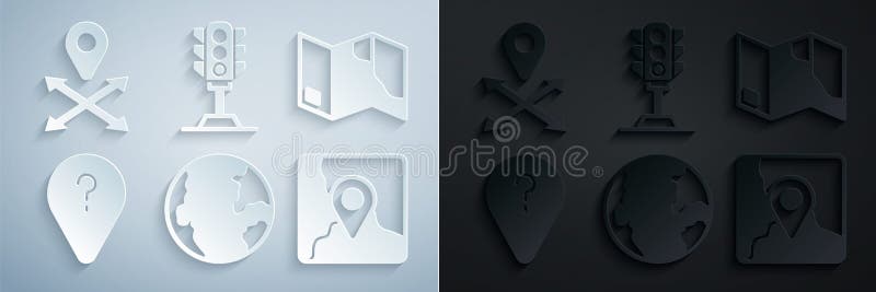 Set Earth Globe, Folded Map, Unknown Route Point, with Location Marker ...