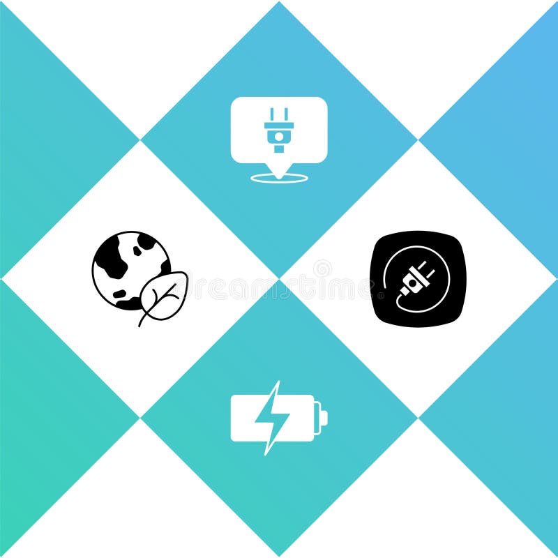 Set Earth Globe and Leaf, Battery, Electric Plug and Icon. Vector Stock ...