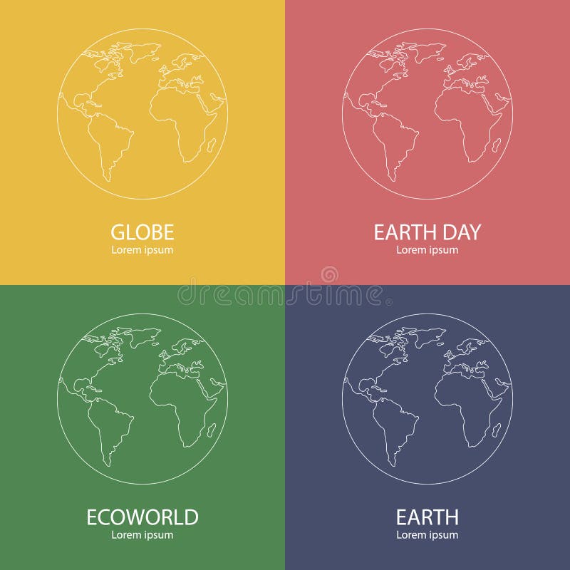 Earth Globe Template. World Map. Line Style Icon of Earth Planet. Clean ...