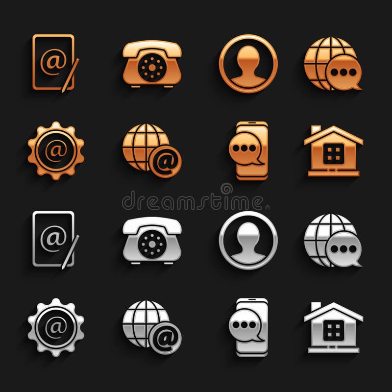 Set Earth Globe with Mail, World Map Made from Speech Bubble, House ...