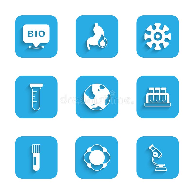 Set Earth Globe, Molecule, Microscope, Test Tube and Flask, Bacteria ...