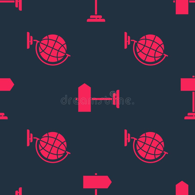 Set Earth Globe and Road Traffic Sign on Seamless Pattern. Vector Stock ...