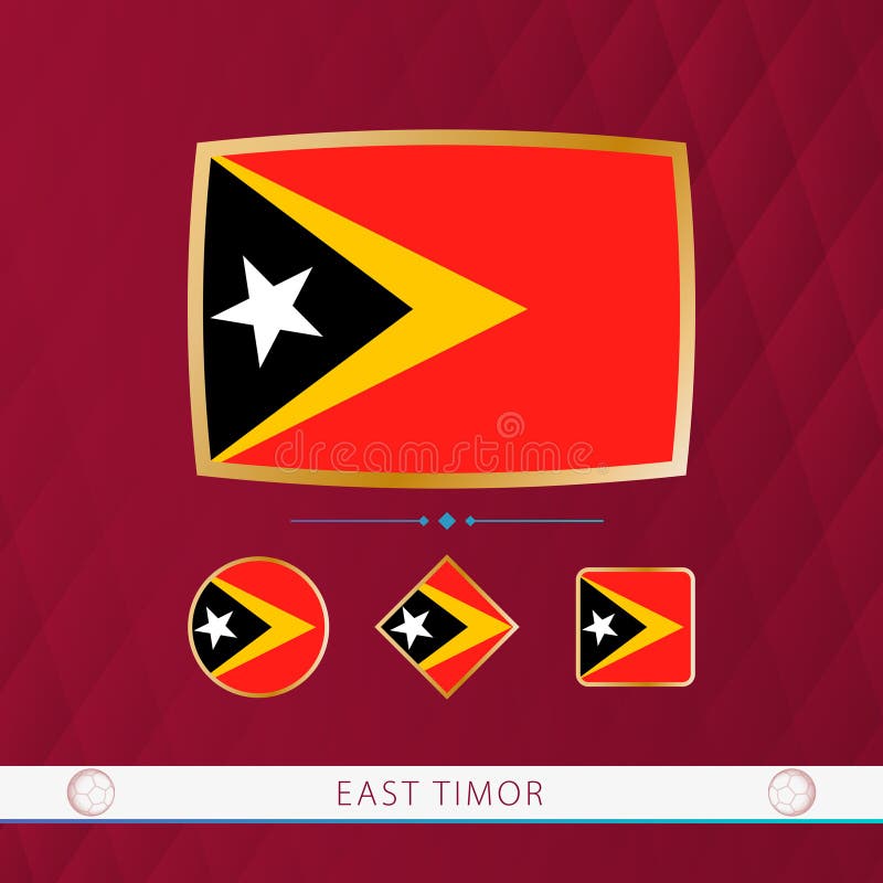 Set of East Timor Flags with Gold Frame for Use at Sporting Events on a ...
