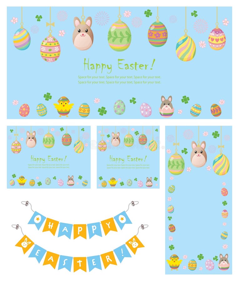 Set of Easter Banners with Cute Bunny and Eggs. Stock Vector ...
