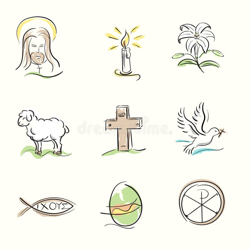 Set Of Easter Christian Symbols And Spring Hand Drawn Illustrations ...