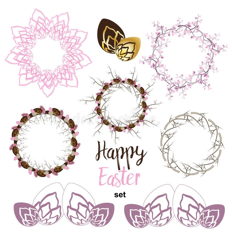 Set of Easter Decorative Elements Stock Vector - Illustration of branches, blooming: 90045281