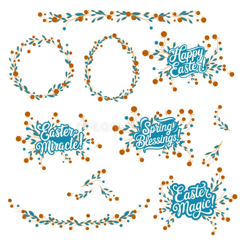 Set of Easter Design Elements with Congratulatory Inscriptions Stock ...