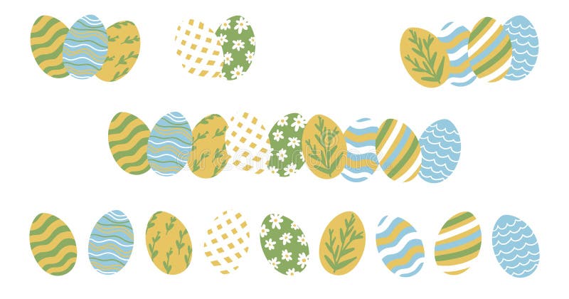 Set of Easter Egg Border. Different Painted Easter Eggs Collection ...