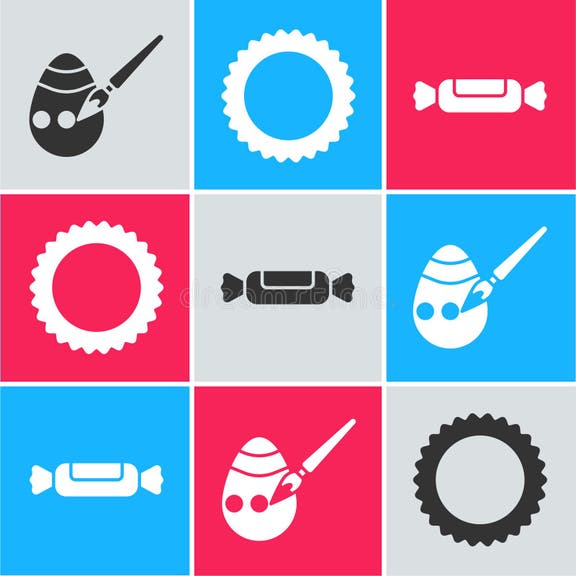 Set Easter Egg and Paint Brush, Sun and Candy Icon. Vector Stock Vector ...