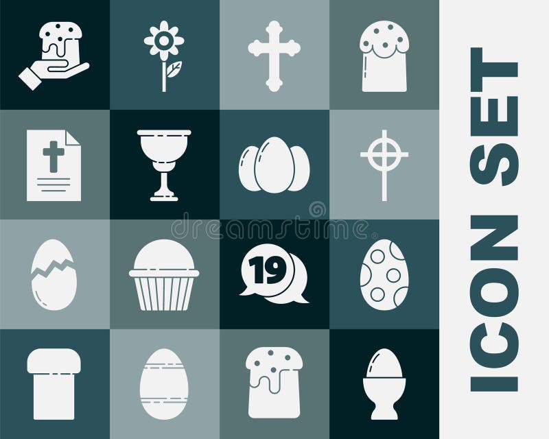 Set Easter Egg on a Stand, Christian Cross, Chalice, Greeting Card with Happy, Human Hand Easter ...