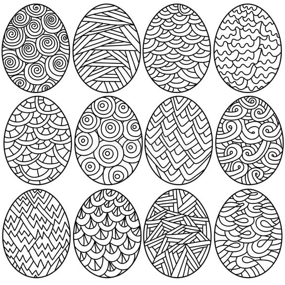 Set of Easter Eggs with Ornate Patterns, Zen Coloring Page with Festive ...