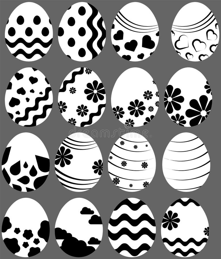Set of Easter Eggs with Patterns in Black and White Colors Stock Vector ...