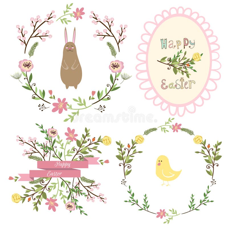 Set of Easter Frames and Elements Stock Illustration - Illustration of ...