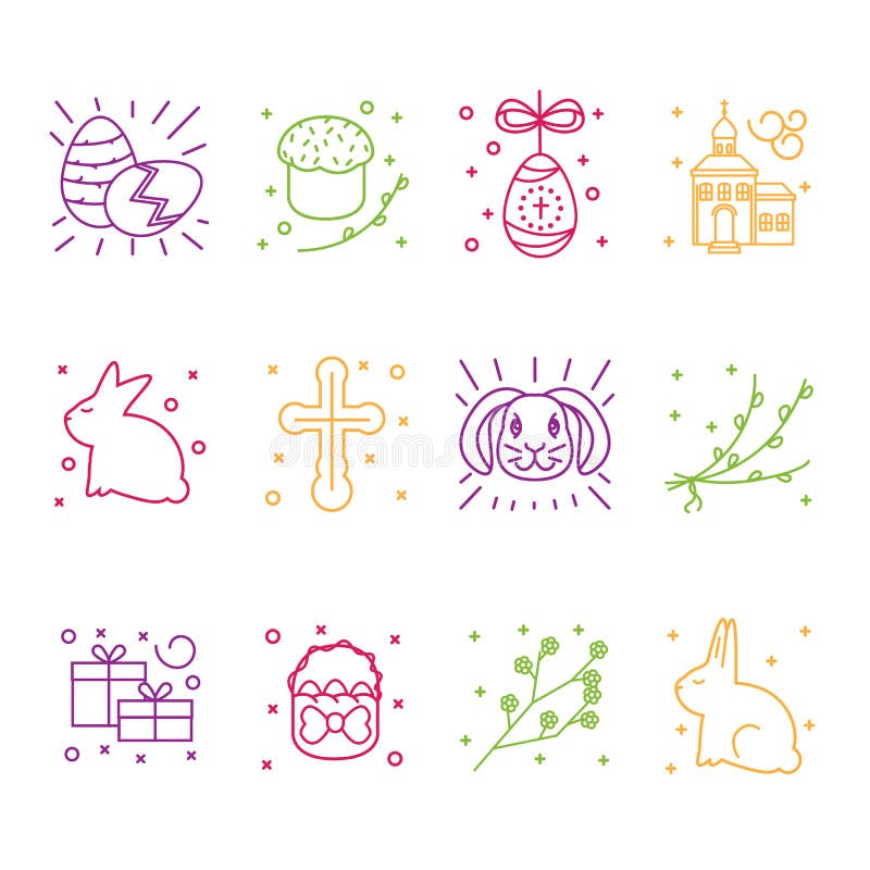 Set of Easter Icons in the Outline Style. Stock Vector - Illustration ...