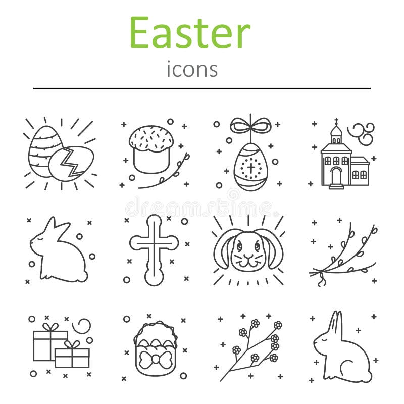 Set of Easter Icons in the Outline Style. Stock Vector - Illustration ...
