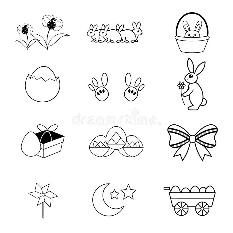 Set of easter line art stock vector. Illustration of line - 362667644