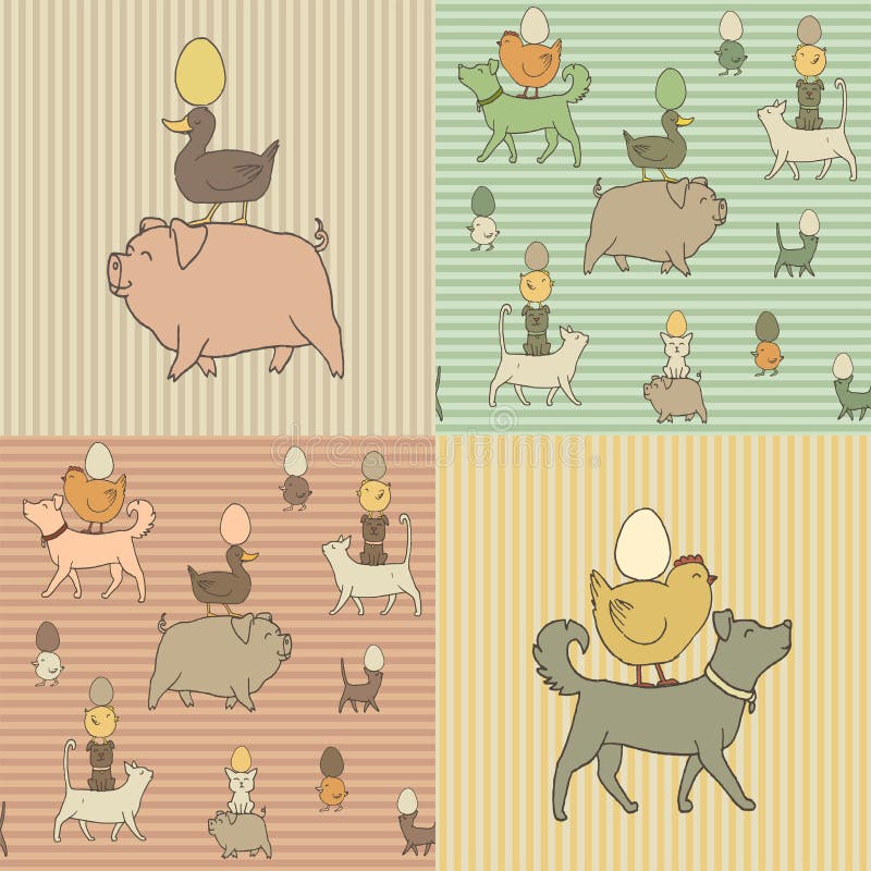 Set of 4 Easter Seamless Texture with Farm Animals Stock Vector ...