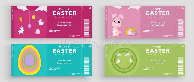 Set of Easter Ticket. Easter Background with Eggs and Rabbit Stock ...