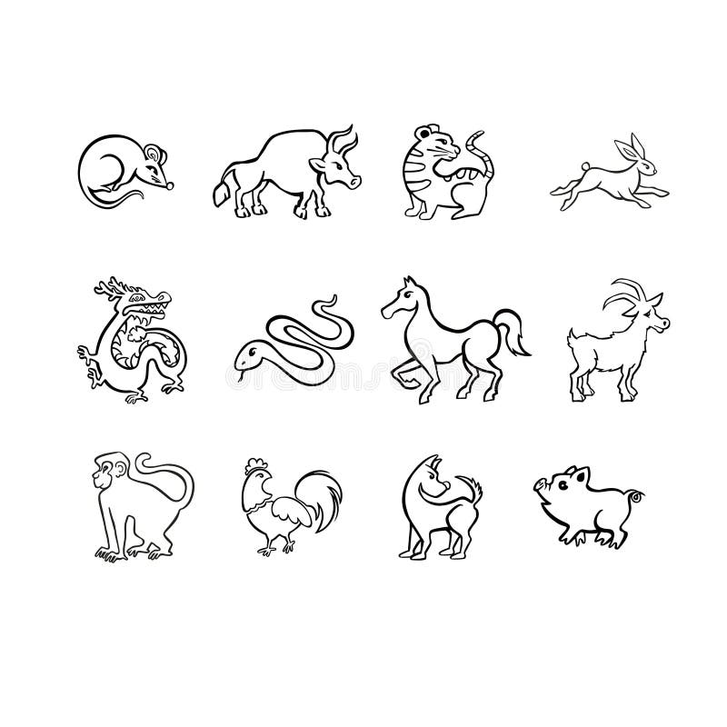 Set of Eastern Horoscope Symbols, Line Symbol of the Year, Outline ...