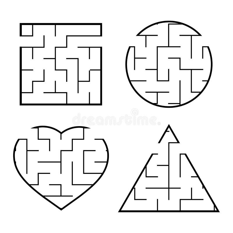 A Set of Mazes. Circle, Square, Triangle, Heart. Game for Kids. Puzzle ...