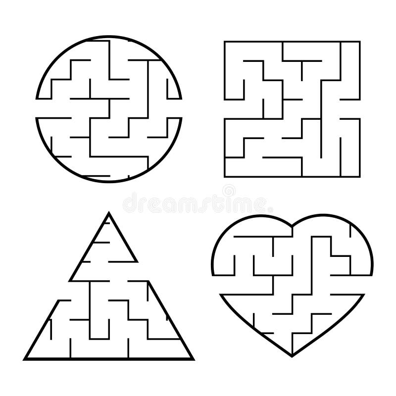 A Set of Easy Mazes. Circle, Square, Triangle, Heart. Game for Kids ...