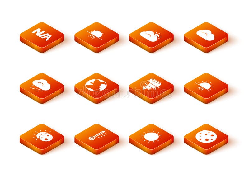 Set Eclipse of the Sun, Meteorology Thermometer, Cloud with Rain, Earth Globe, Sun, Tornado ...