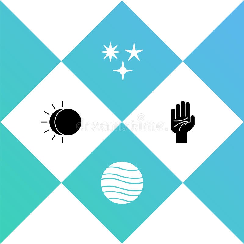 Set Eclipse of the Sun, Planet Jupiter, Falling Star and Palmistry Hand ...
