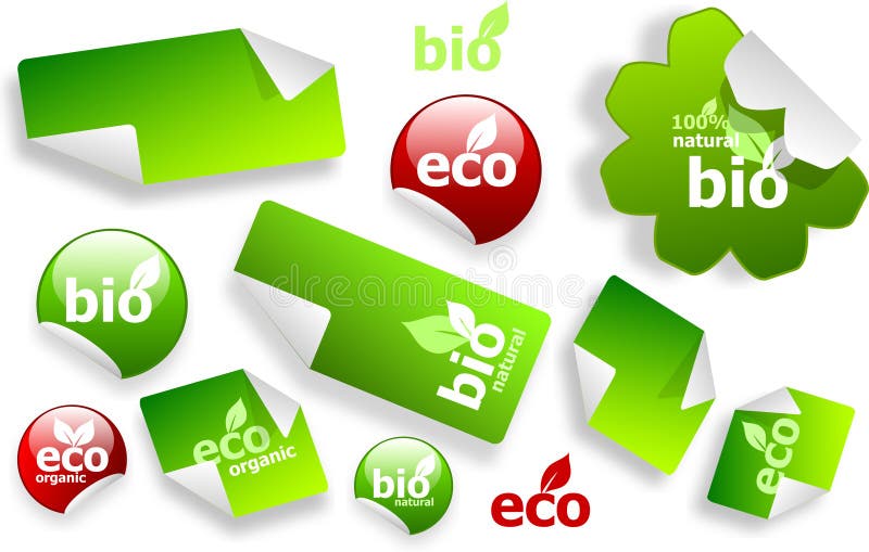 Set of Eco and Bio Stickers Stock Vector - Illustration of nature ...