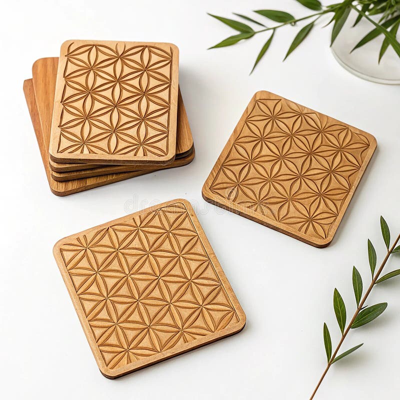 Eco Friendly Bamboo Coasters with Geometric Design Stock Illustration ...