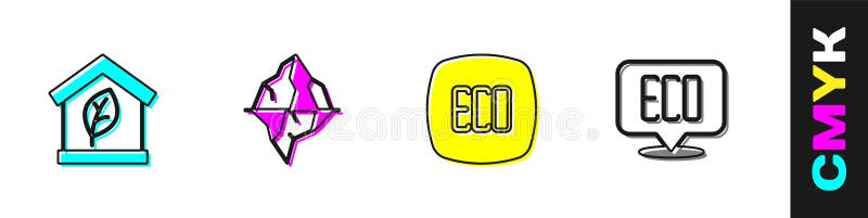 Set Eco Friendly House, Iceberg, Leaf Symbol and Icon. Vector Stock ...