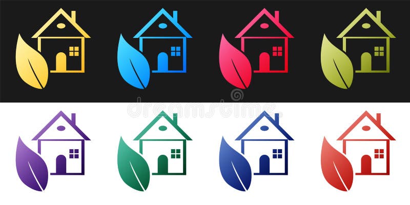 Set Eco Friendly House Icon Isolated on Black and White Background. Eco ...