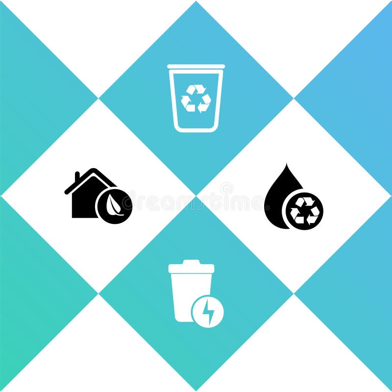 Set Eco Friendly House, Lightning with Trash Can, Recycle Bin Recycle ...