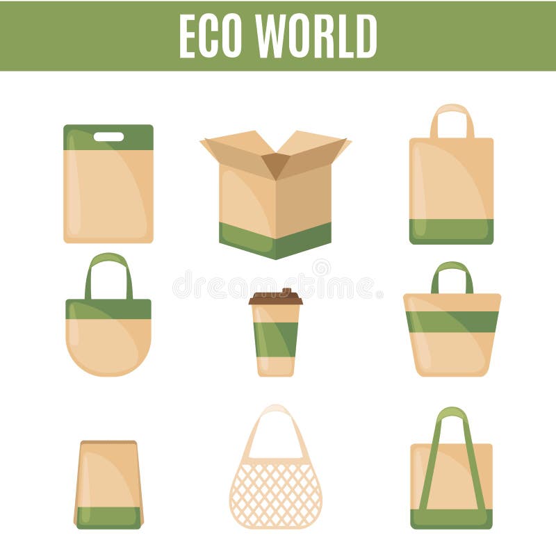 Set Of Eco Packaging Icons In Flat Style Stock Vector - Illustration of ...