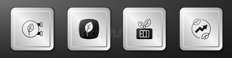 Set Eco Shop, Leaf Symbol, and Electric Saving Plug in Leaf Icon ...