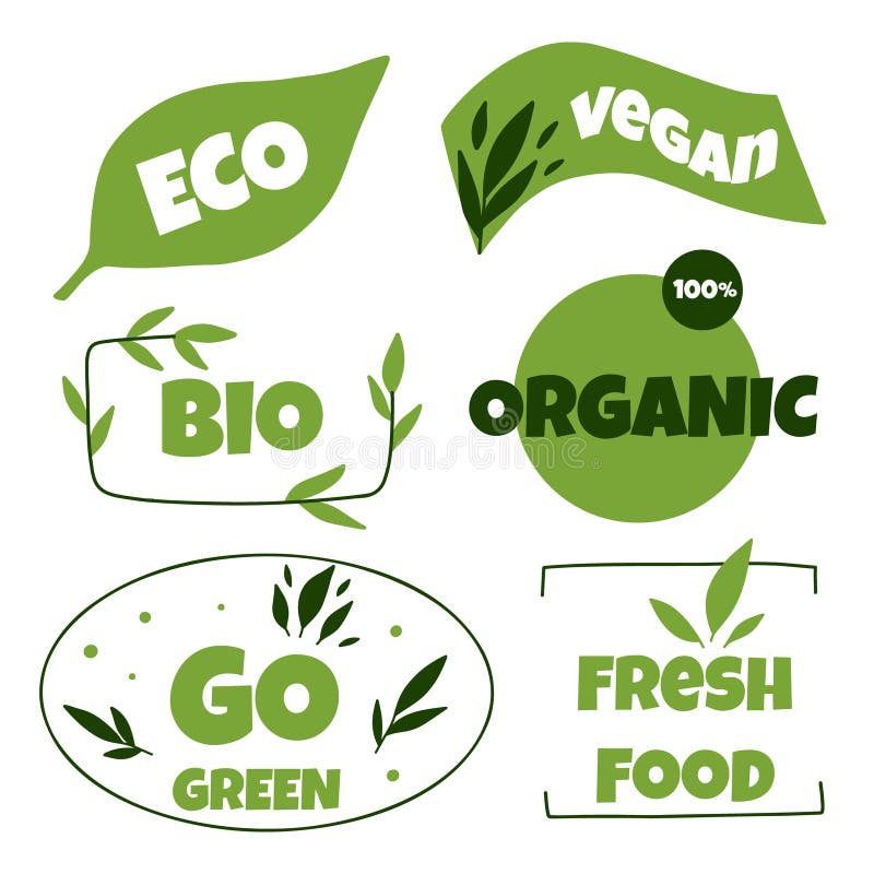 Set of Eco Stickers. Vector Collection of Bio, Eco, Organic Labels ...