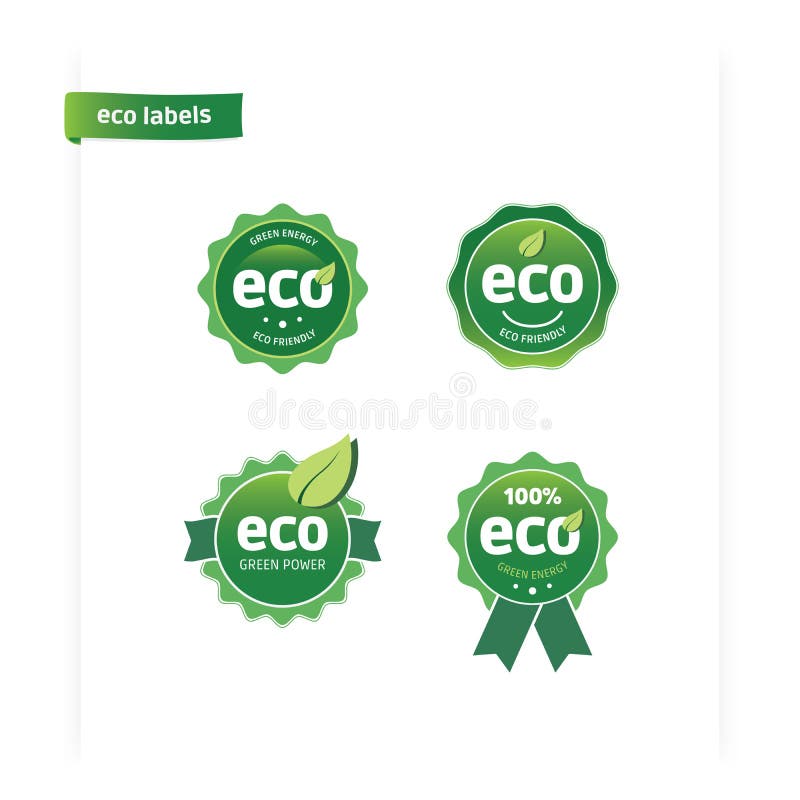 Set of Ecologic Eco Labels stock vector. Illustration of leaf - 185195678