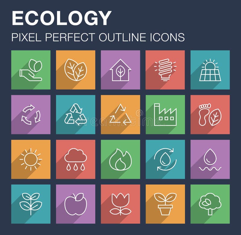 Set of Ecology Icons with Long Shadow. Stock Vector - Illustration of ...